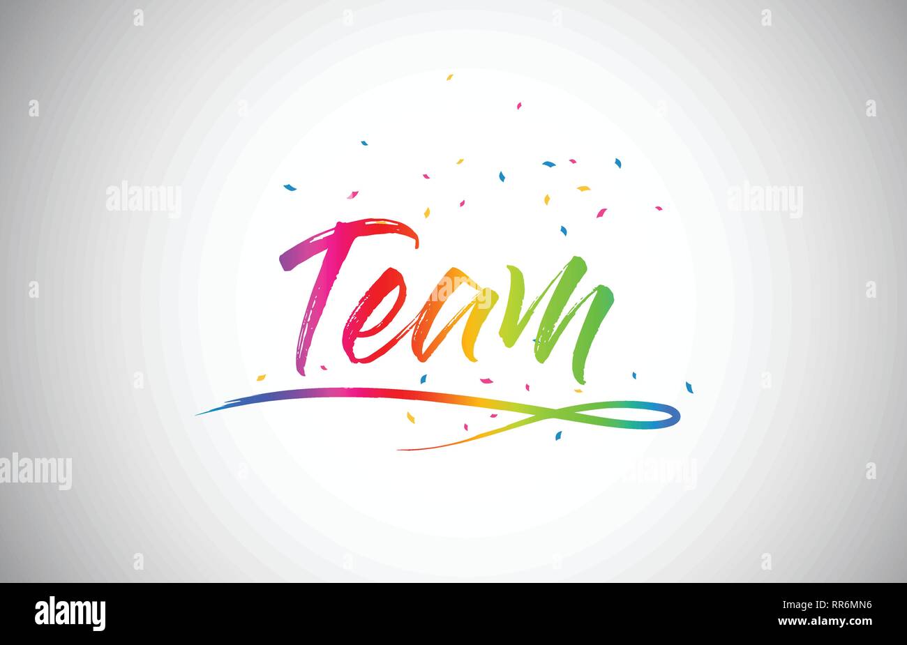 Team Creative Word Text with Handwritten Rainbow Vibrant Colors and ...