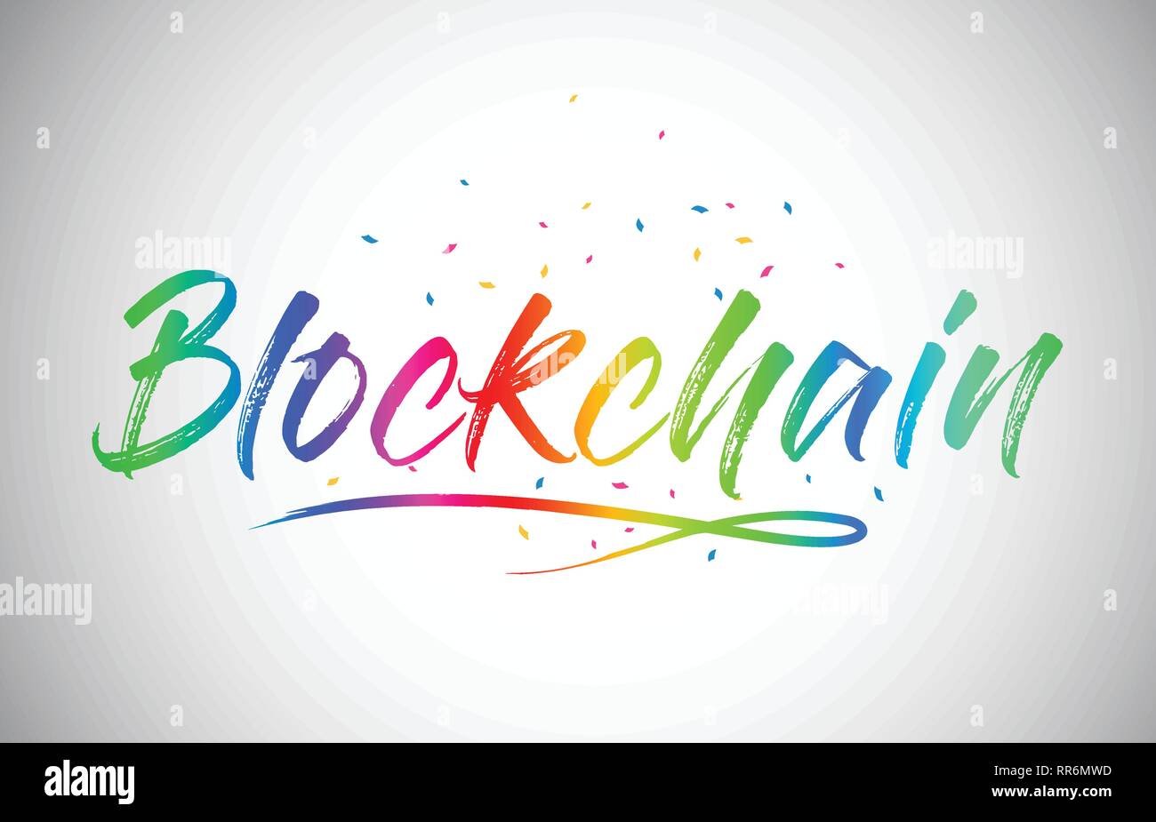Blockchain Creative Word Text with Handwritten Rainbow Vibrant Colors ...