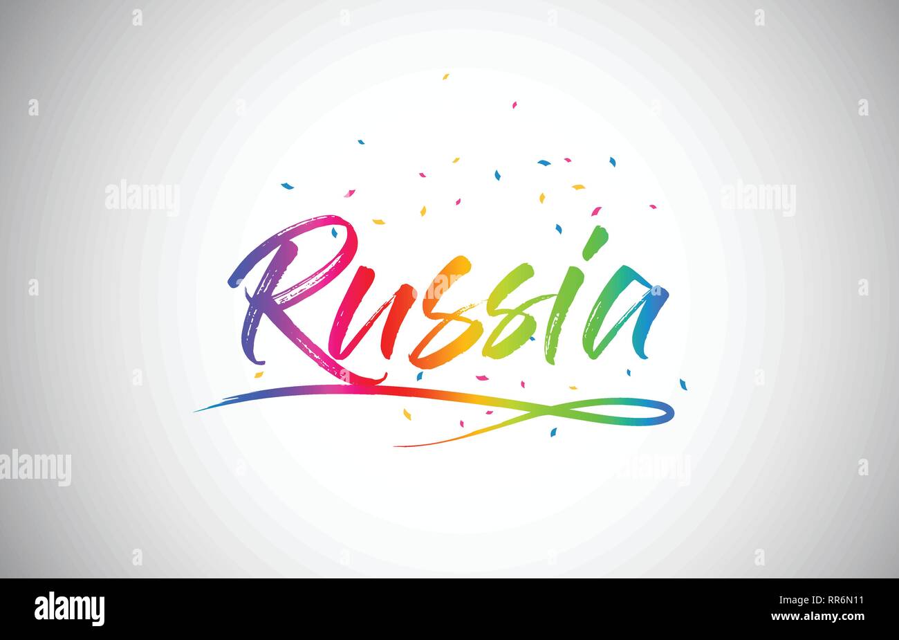 Russia Creative Word Text with Handwritten Rainbow Vibrant Colors and ...