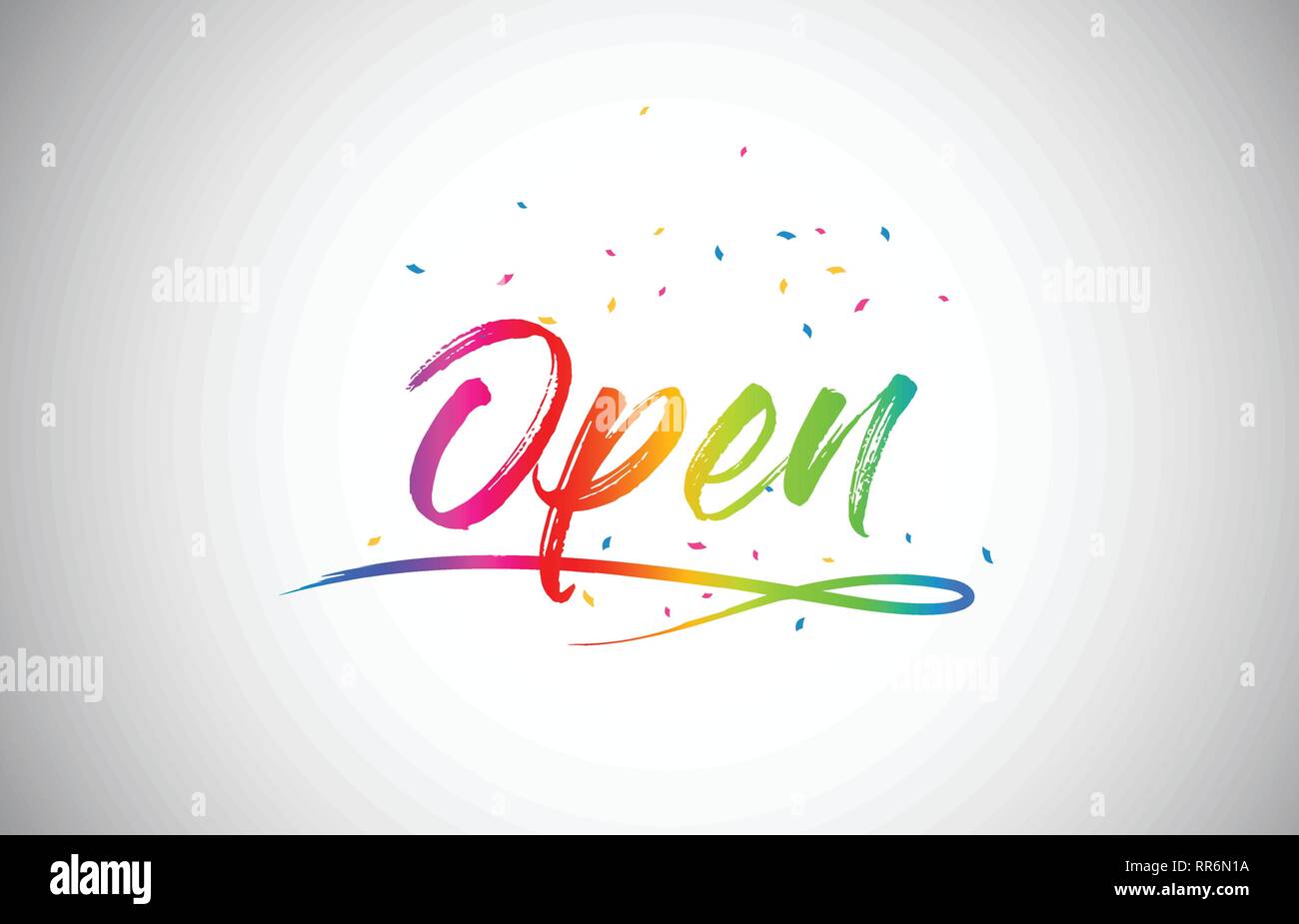 Open Creative Word Text with Handwritten Rainbow Vibrant Colors and ...