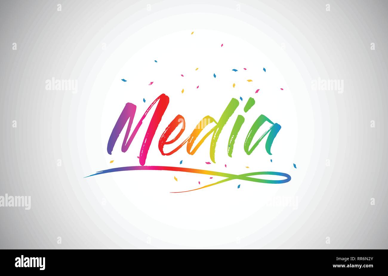 Media Creative Word Text with Handwritten Rainbow Vibrant Colors and ...