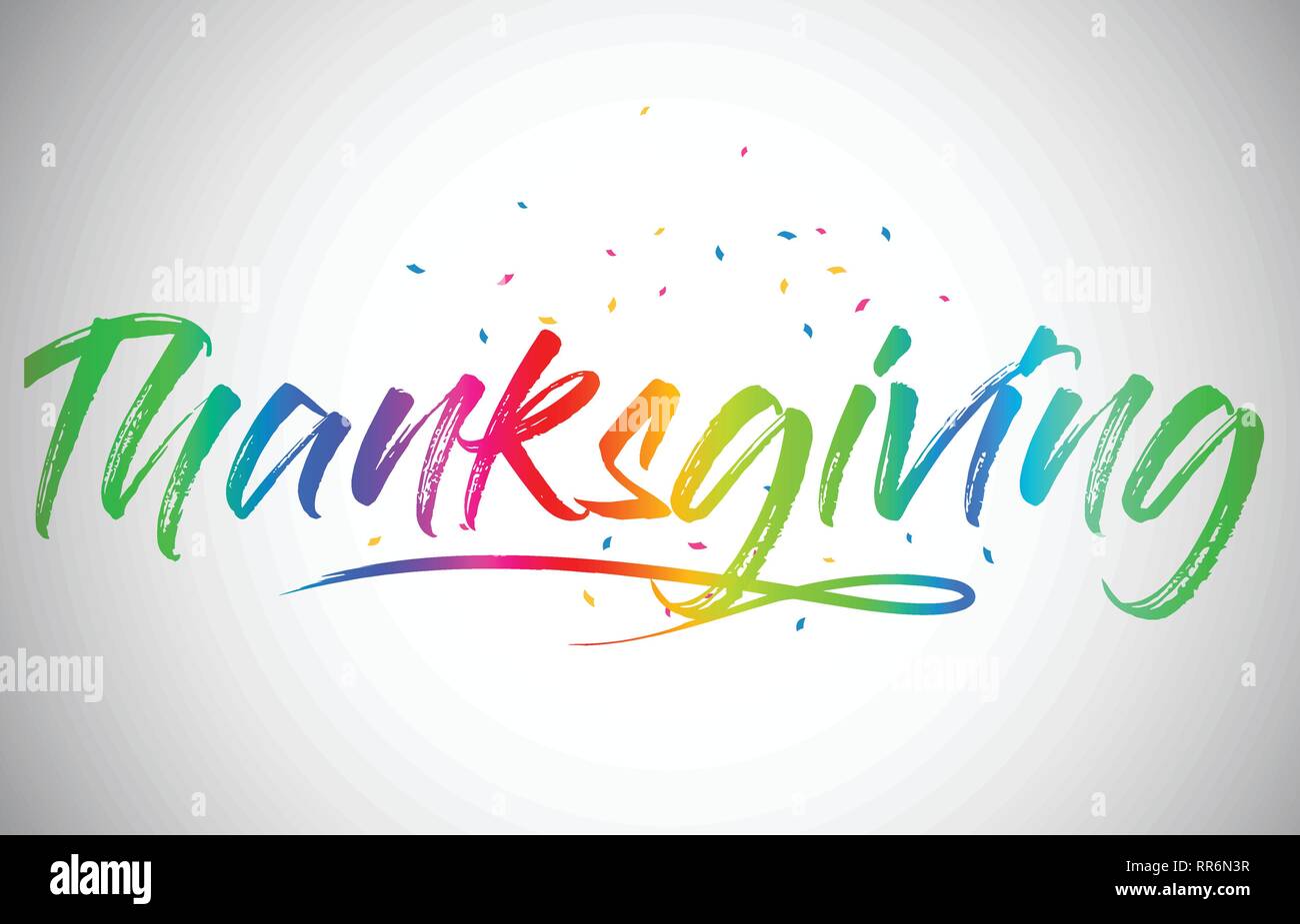 Thanksgiving Creative Word Text with Handwritten Rainbow Vibrant Colors ...