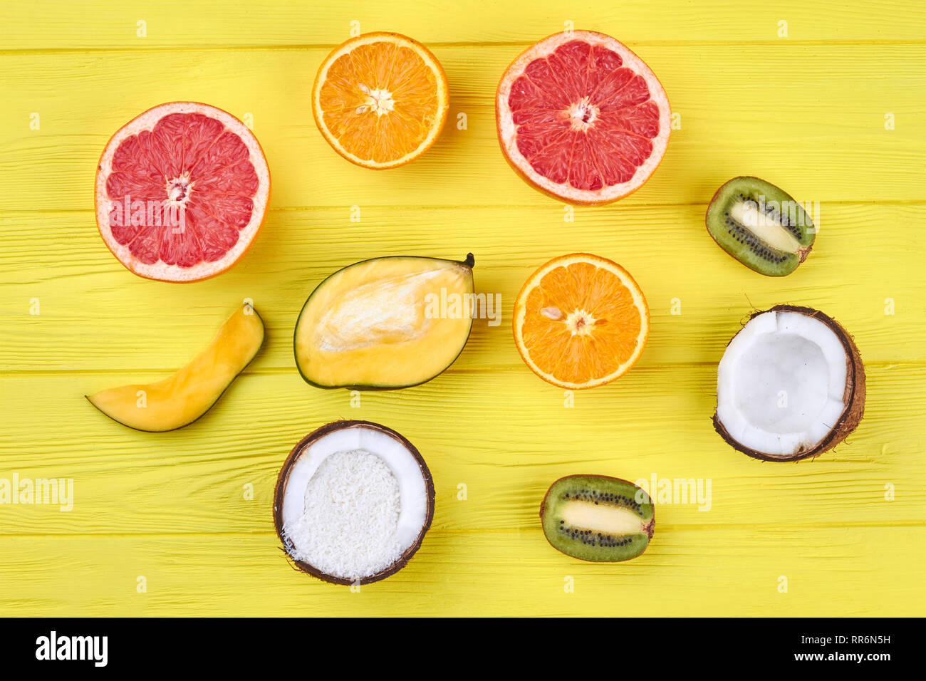 Flat lay colorful exotic fruits Stock Photo - Alamy