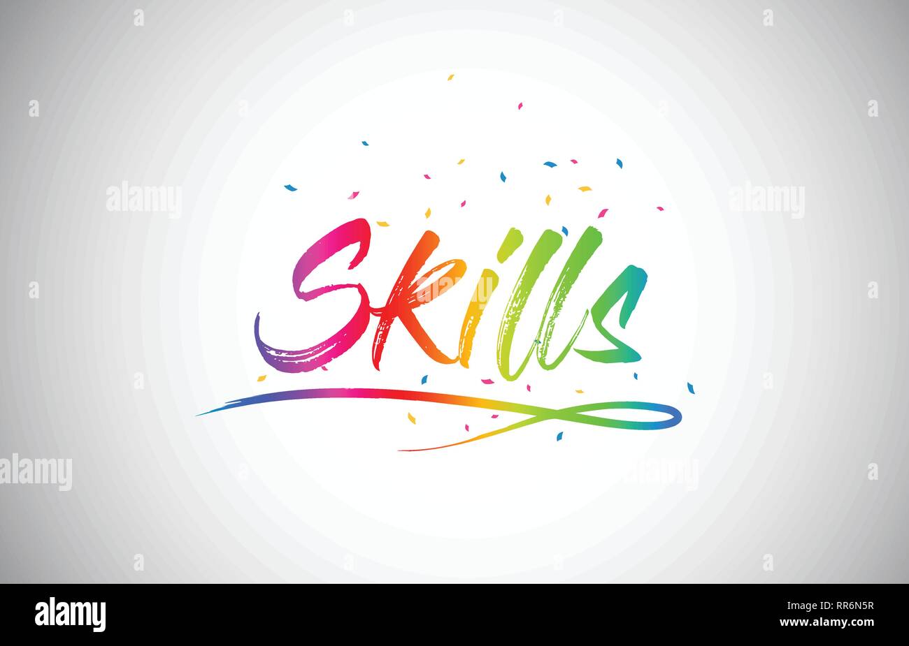 Skills Creative Word Text with Handwritten Rainbow Vibrant Colors and ...