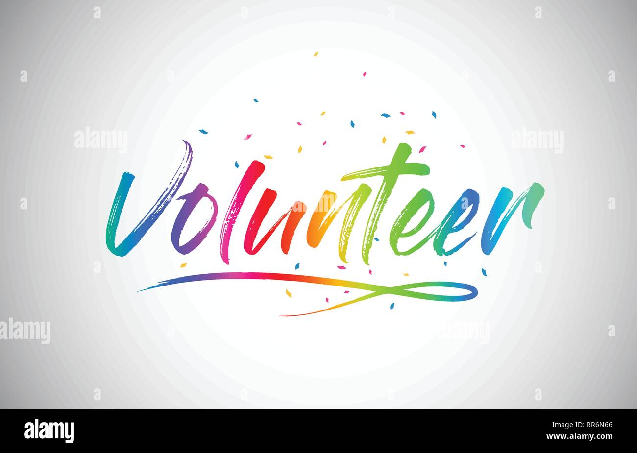 Volunteer Creative Word Text with Handwritten Rainbow Vibrant Colors ...