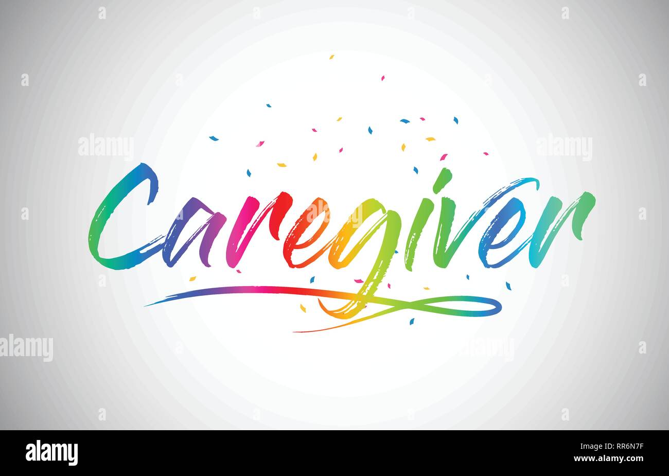 Caregiver Creative Word Text with Handwritten Rainbow Vibrant Colors ...