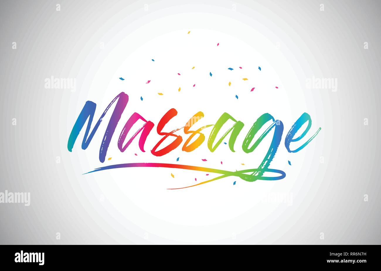 Massage Creative Word Text with Handwritten Rainbow Vibrant Colors and ...