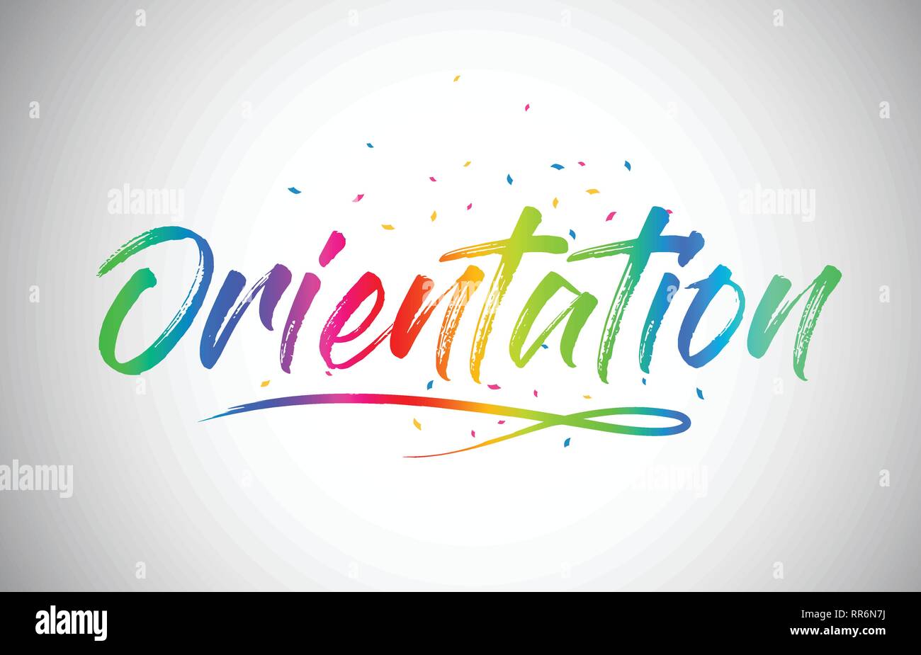 Orientation Creative Word Text with Handwritten Rainbow Vibrant Colors ...