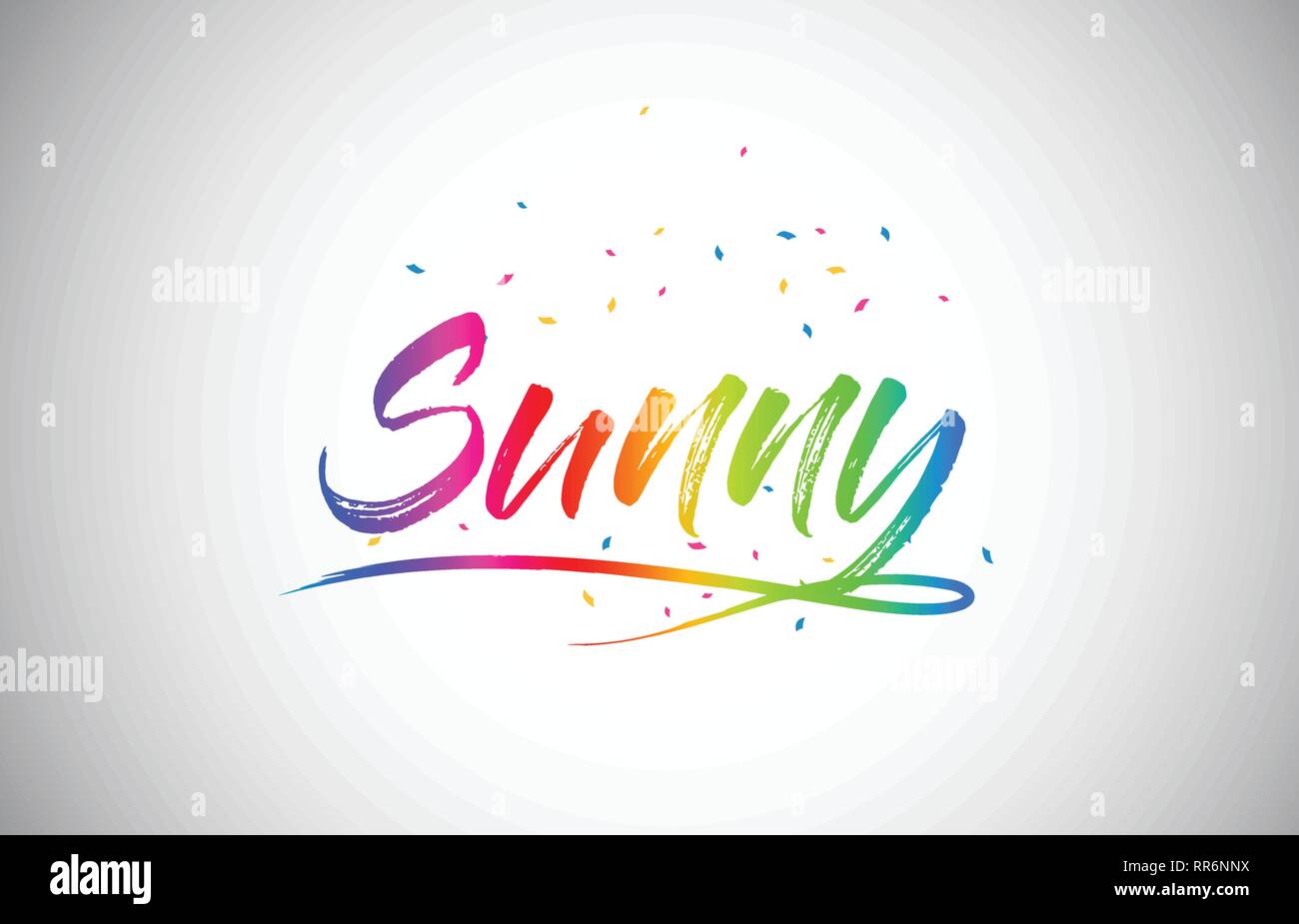 Sunny Creative Word Text with Handwritten Rainbow Vibrant Colors and ...