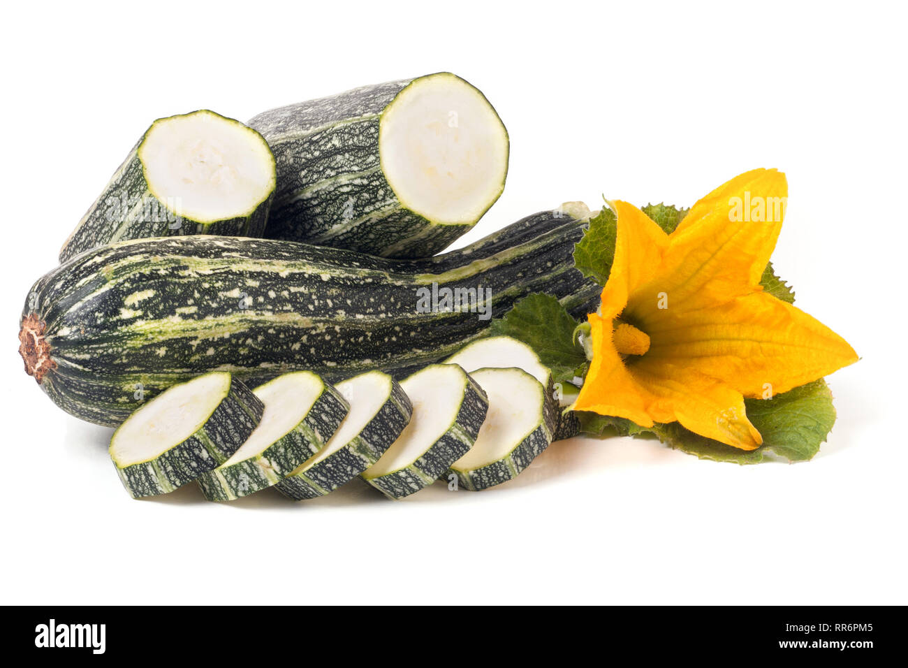 zucchini with leaf and flower isolated on white background Stock Photo ...