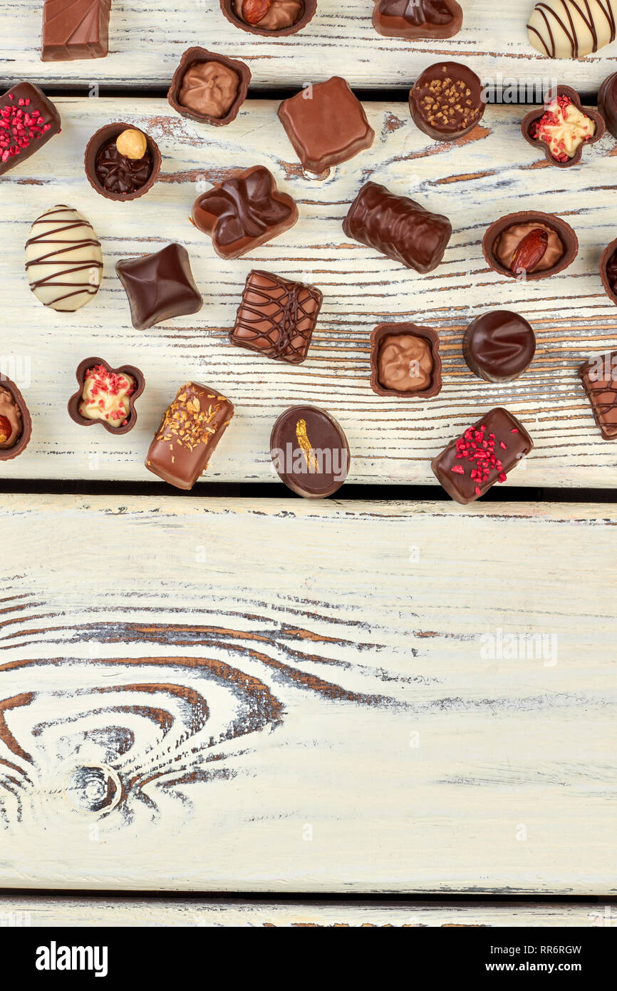 Group of chocolate candies and copy space Stock Photo - Alamy