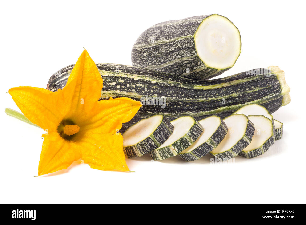 zucchini with flower isolated on white background Stock Photo - Alamy