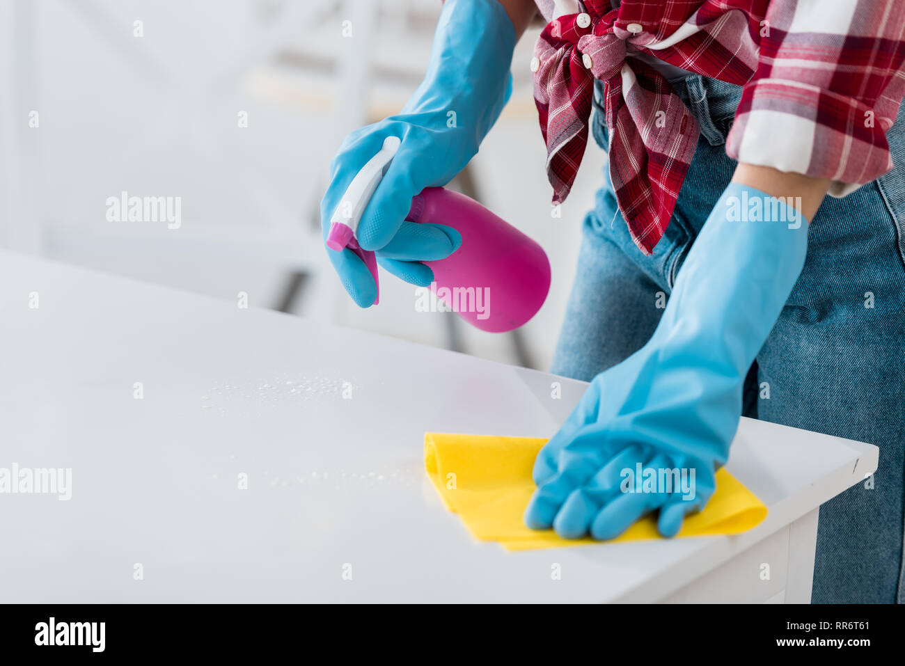 Woman cleaning table in hi-res stock photography and images - Alamy