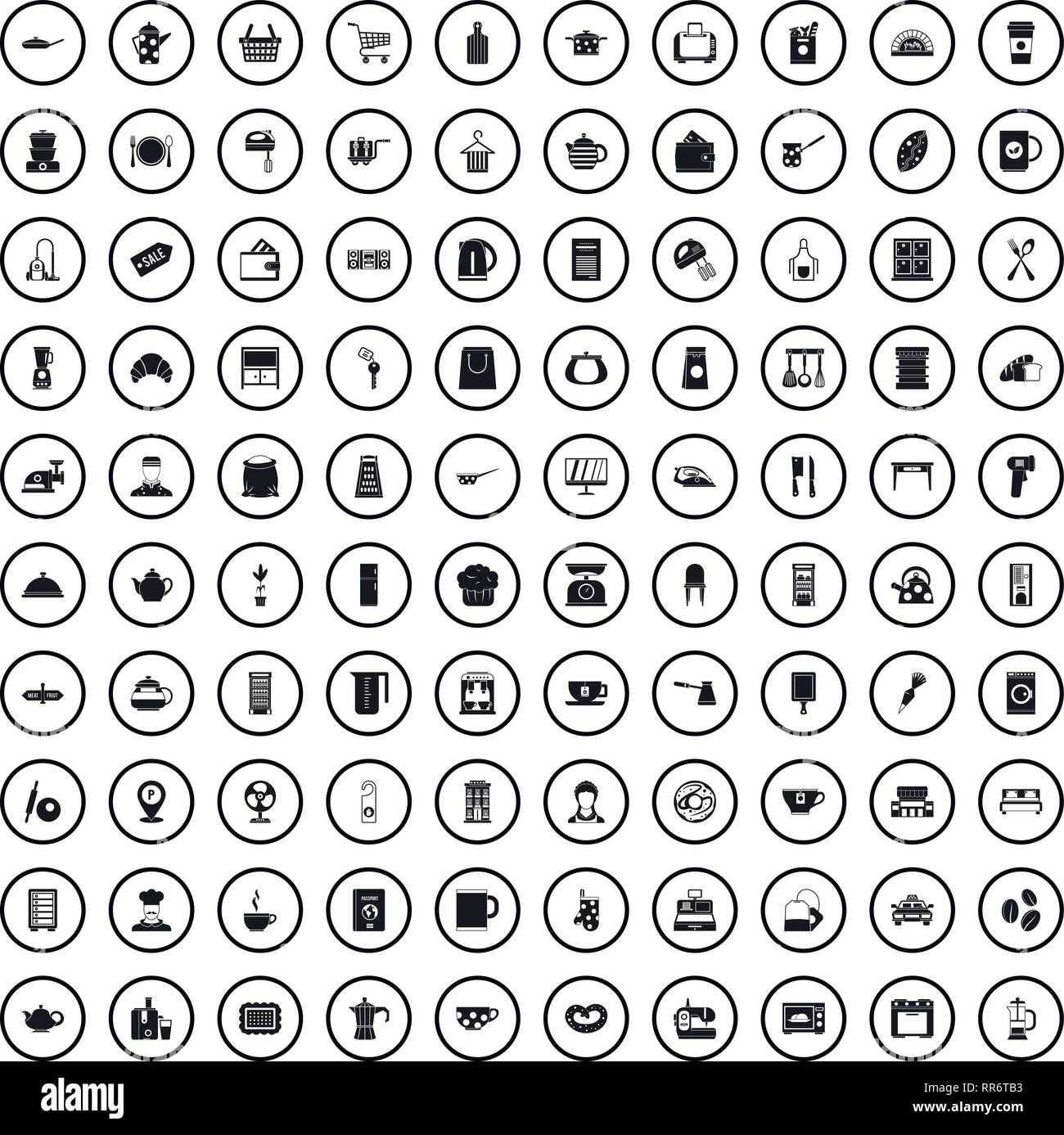 100 kitchen utensils icons set, simple style Stock Vector Image & Art ...