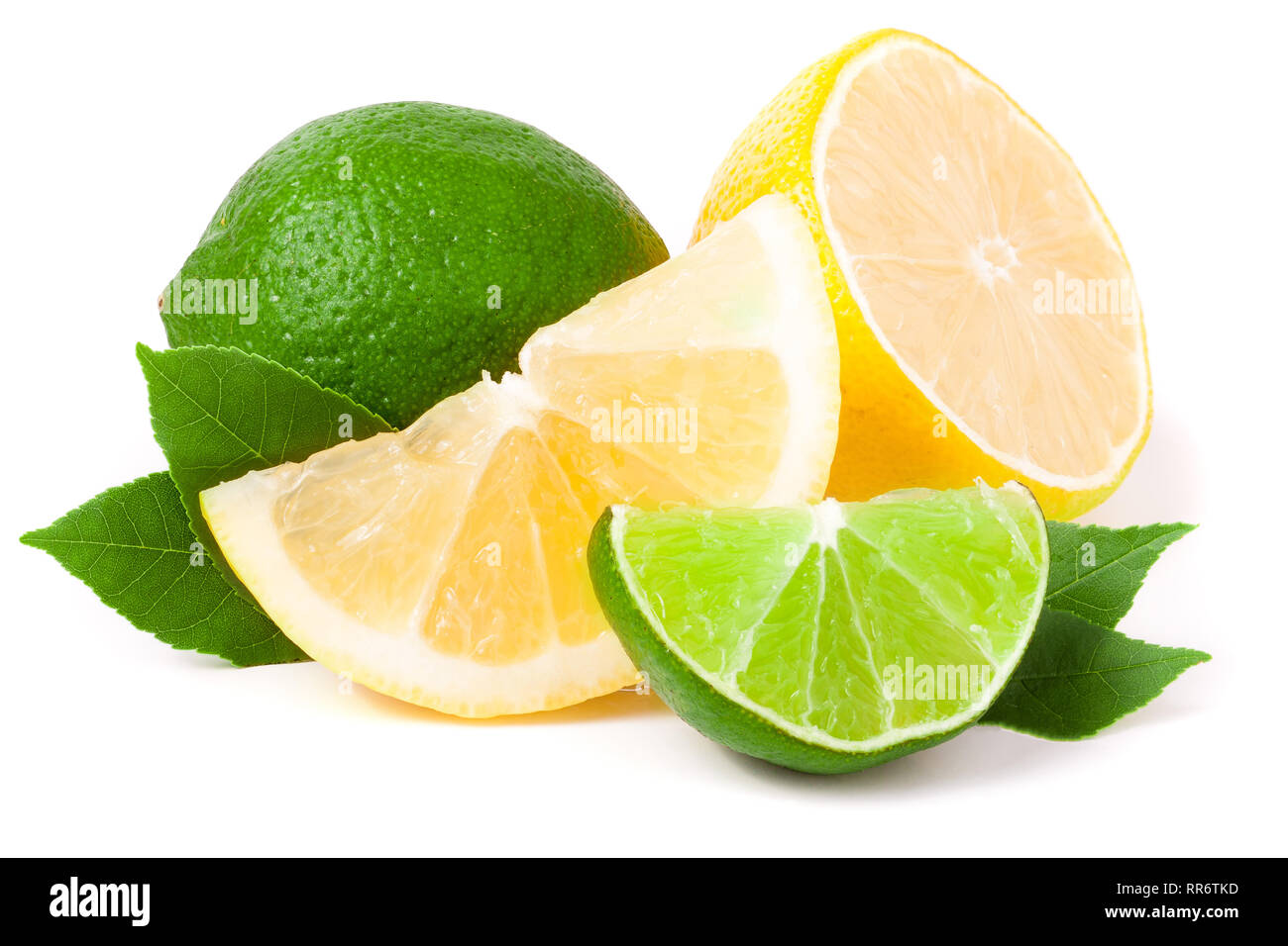 lime and lemon with leaves isolated on white background Stock Photo - Alamy
