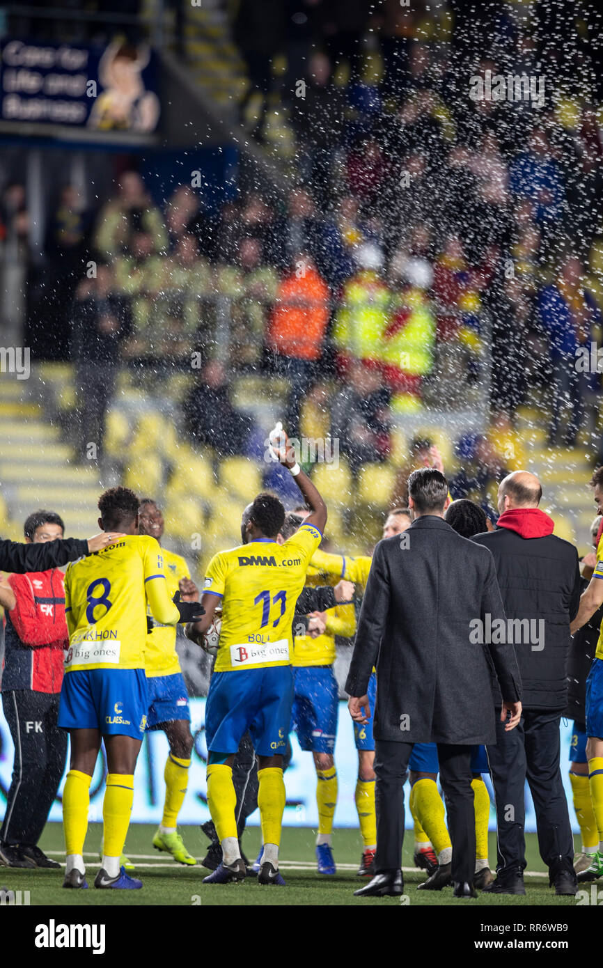 SINT-TRUIDEN, BELGIUM - Februari 24 : team celebrates after winning the ...