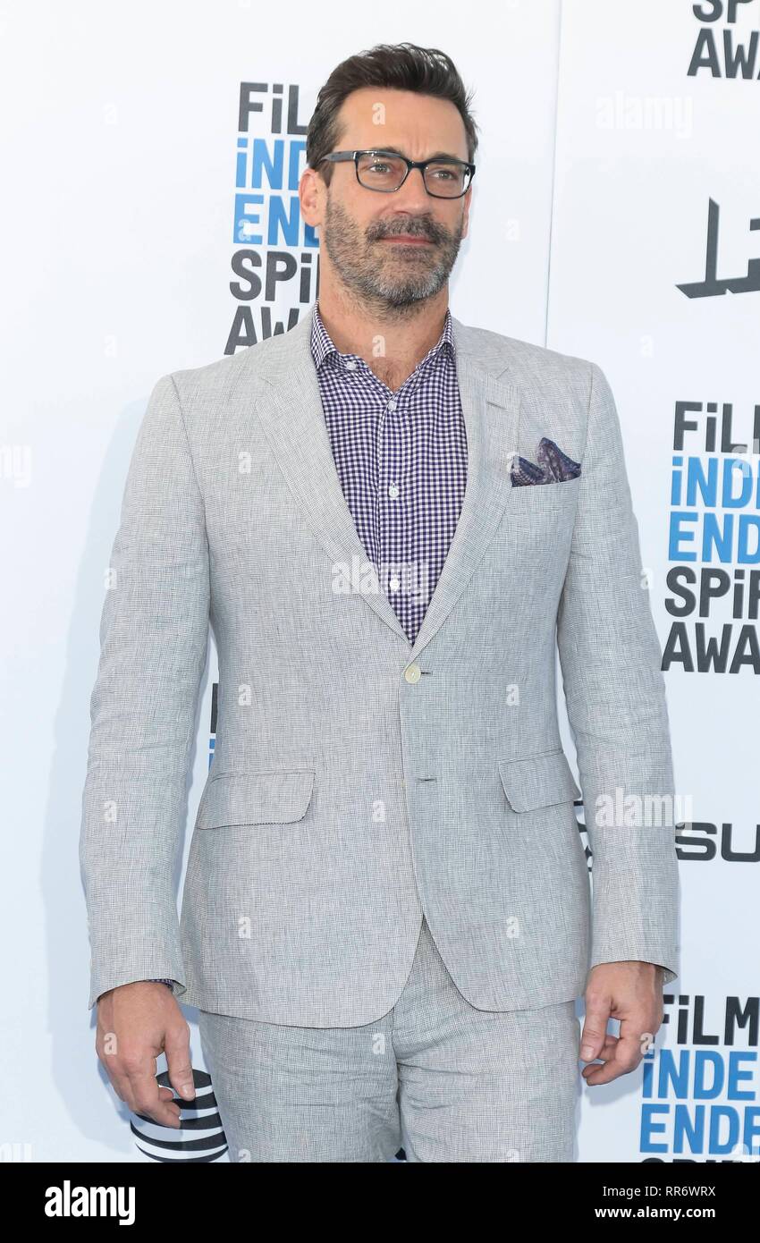 Jon Hamm arrives at the Film Independent Spirit Awards in a tent in ...