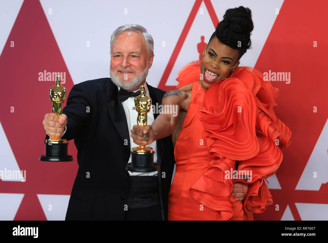 Los Angeles, USA. 24th Feb, 2019. Hannah Beachler (R) and Jay Hart pose ...