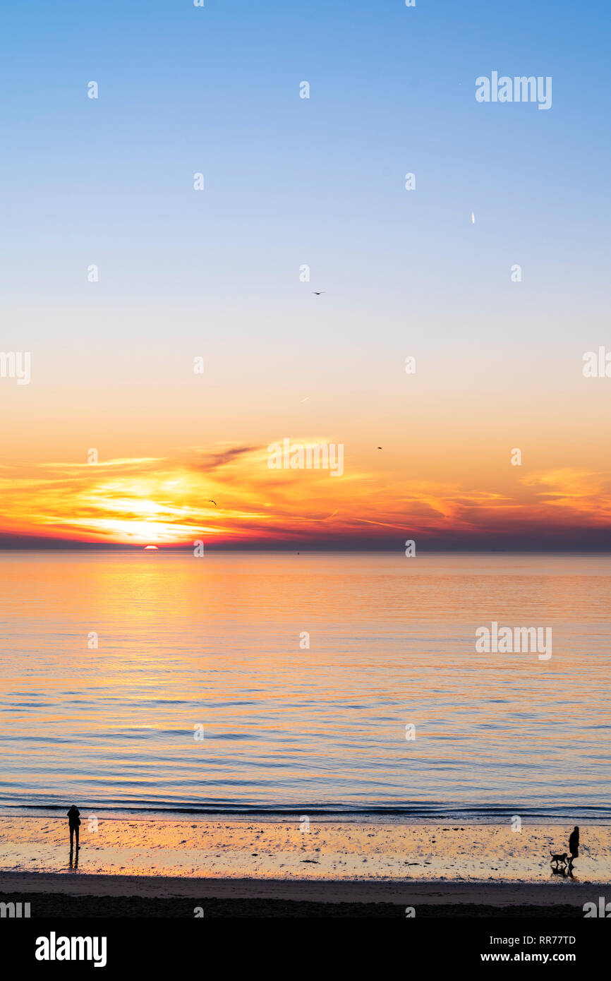 Sunrise, sunup, over the sea, English Channel, at Viking Bay ...
