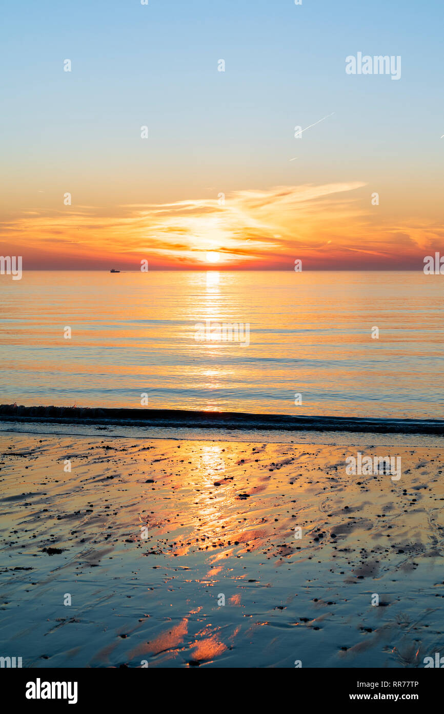 Sunrise, sunup, over the sea, English Channel, at Viking Bay ...