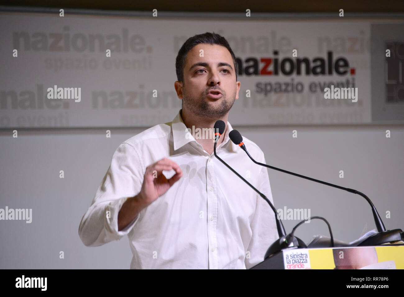 Rome, Italy. 24th Feb, 2019. Marco Furfaro at the demonstration ...