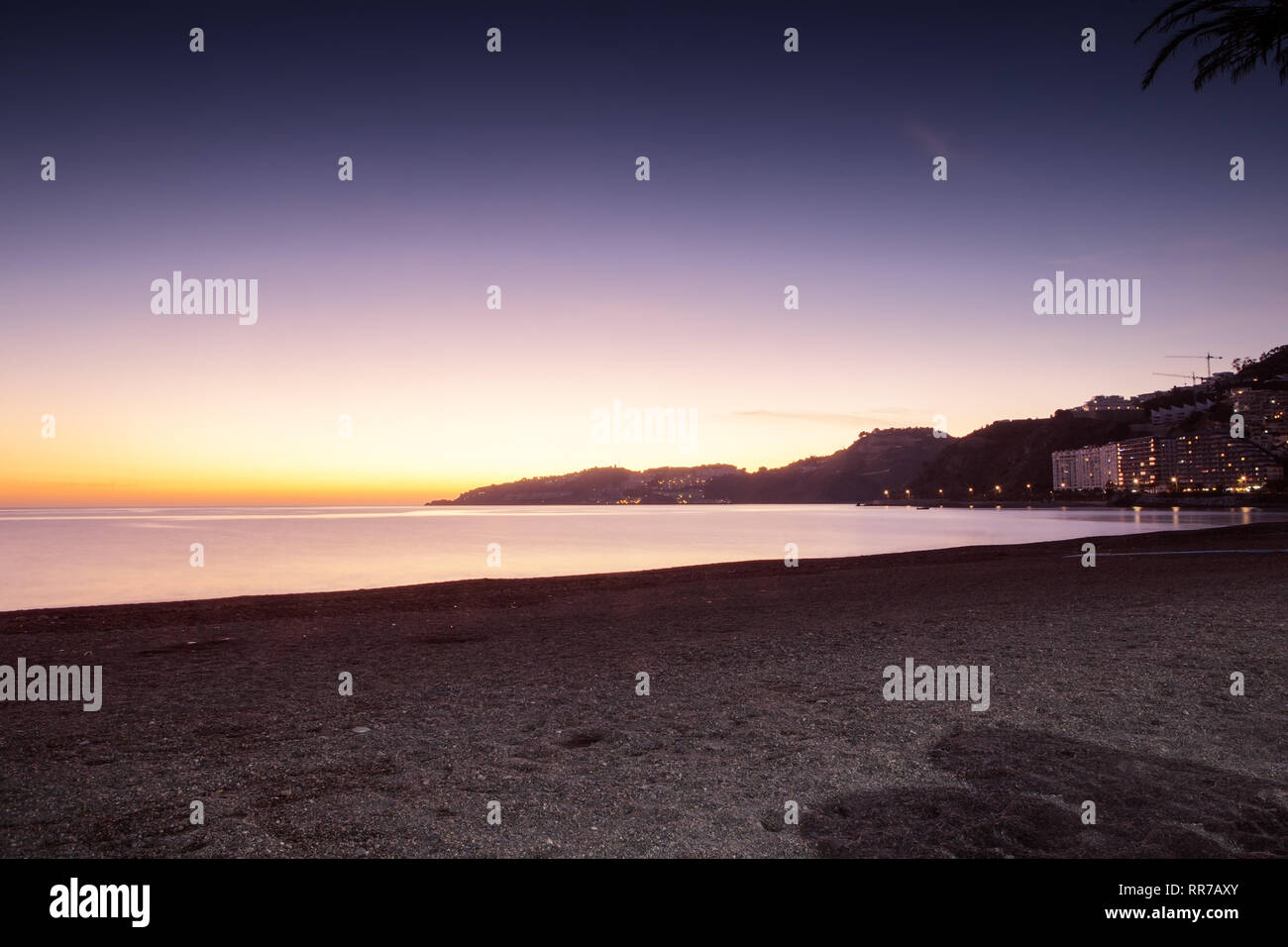 sunset in the old fishing village of almunecar spain now a tourist ...