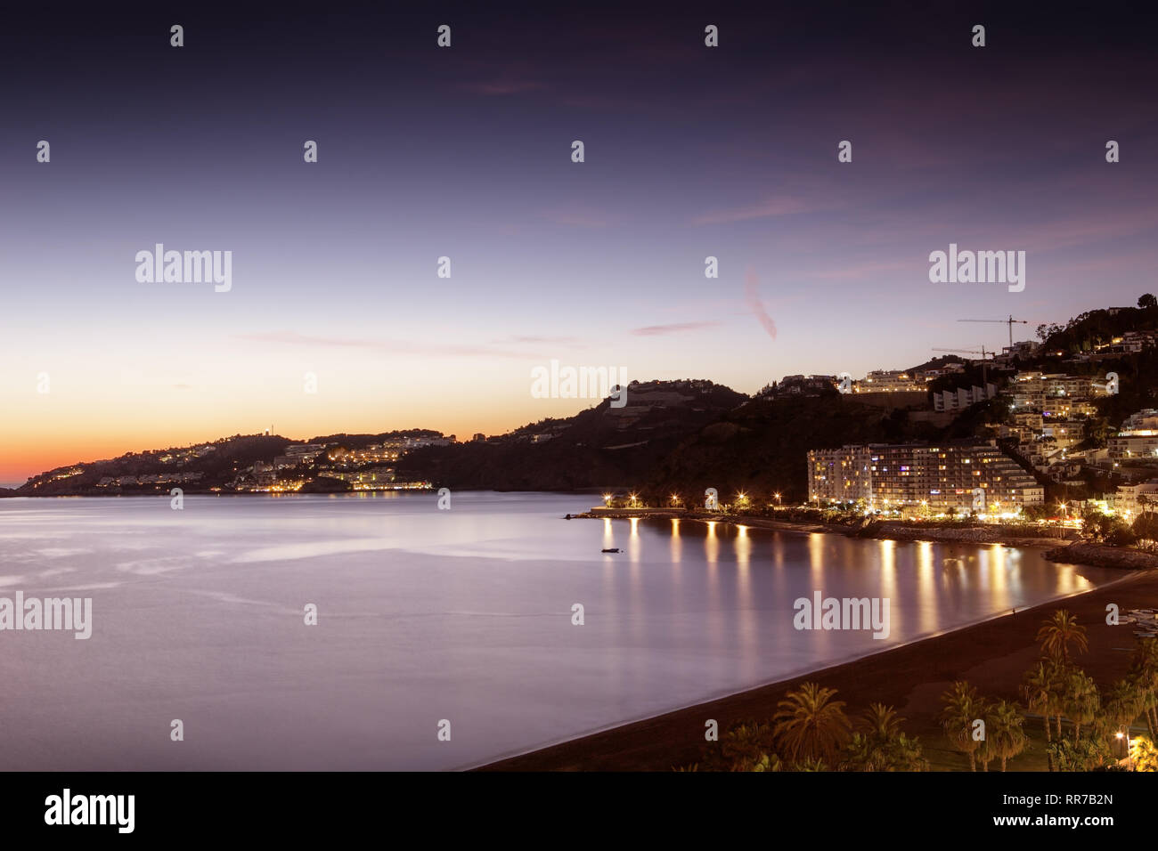 sunset in the old fishing village of almunecar spain now a tourist ...