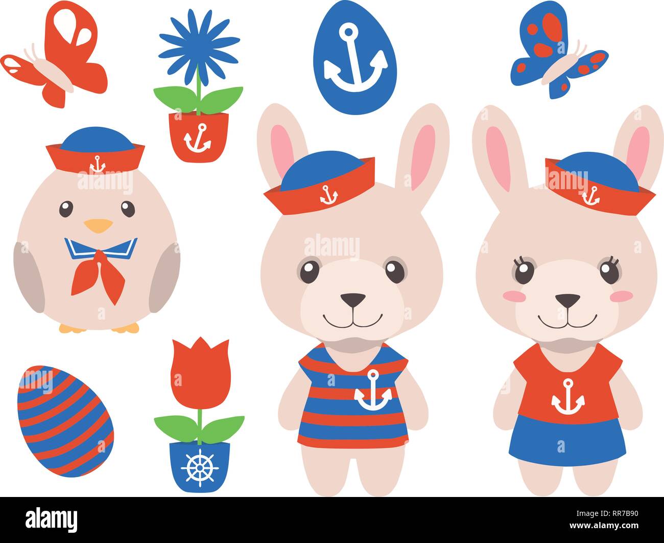 Cartoon maritime Easter graphic vector collection with male and female ...