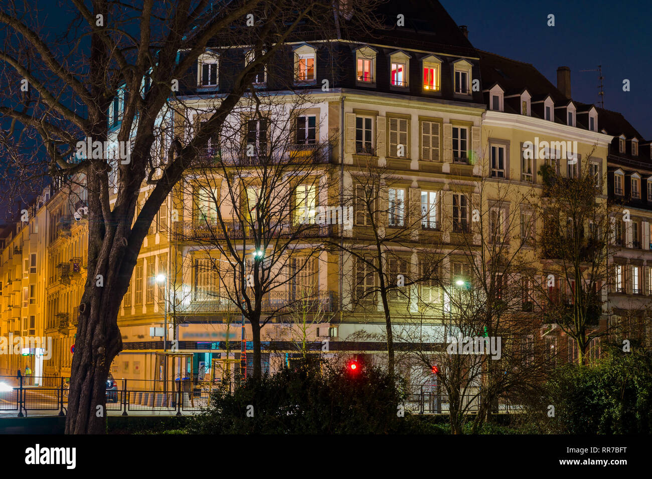 Beautiful old house in Strasbourg, highlighted at night. France Stock ...