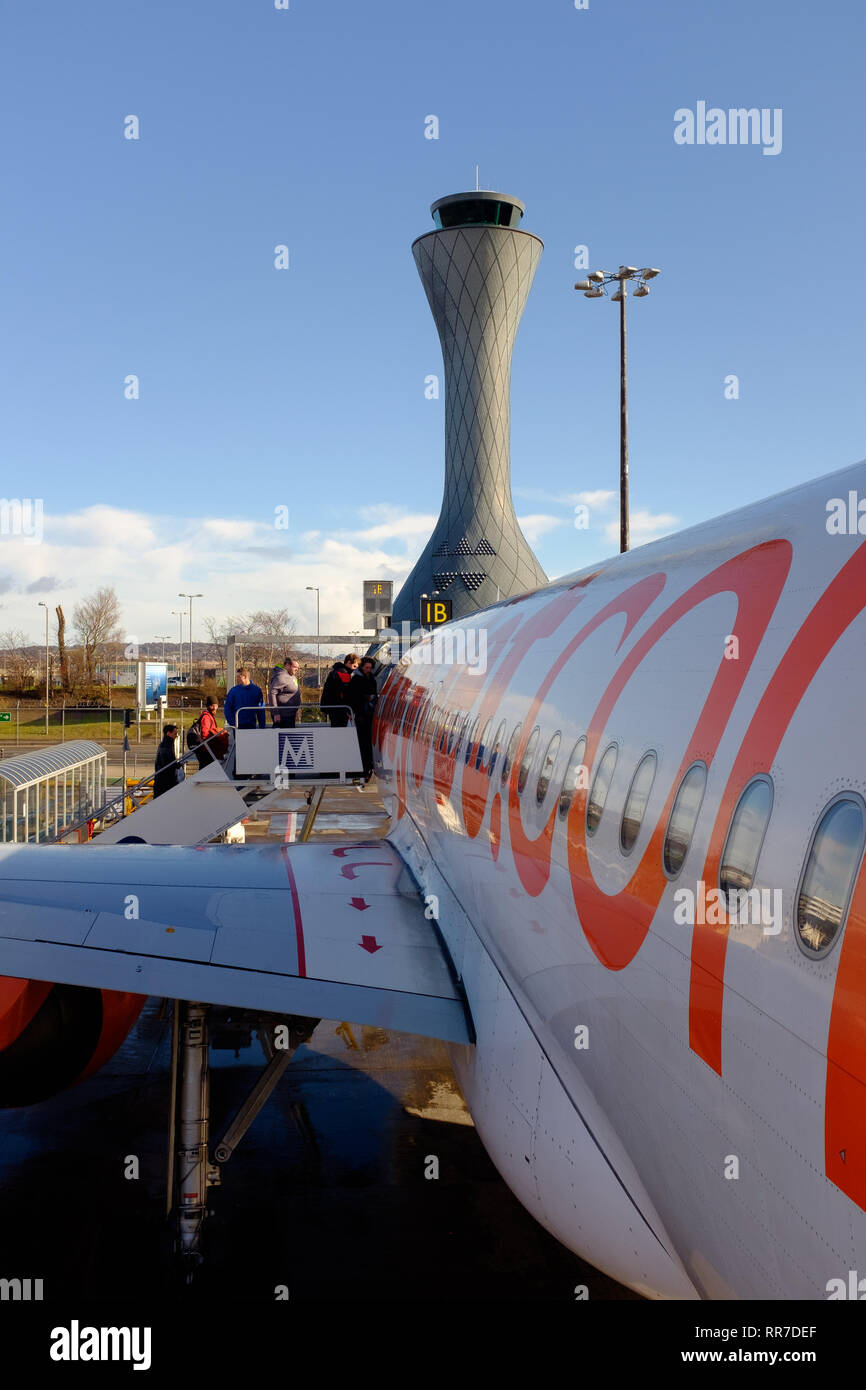 Passengers boarding an easyjet plane at Edinburgh airport Scotland UK ...