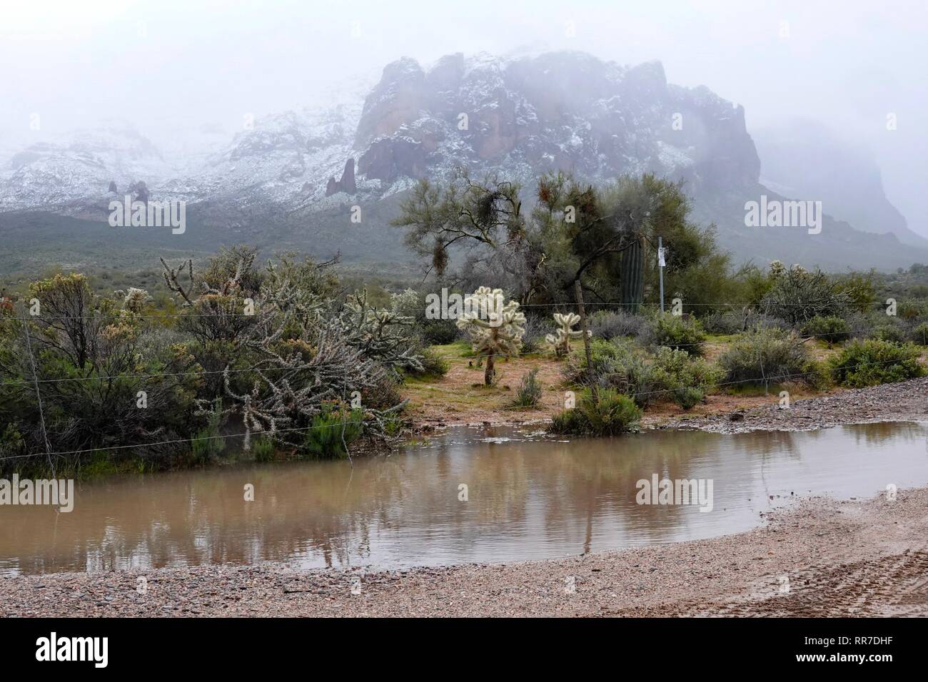 A winter storm hit the Phoenix desert covering the Superstition ...