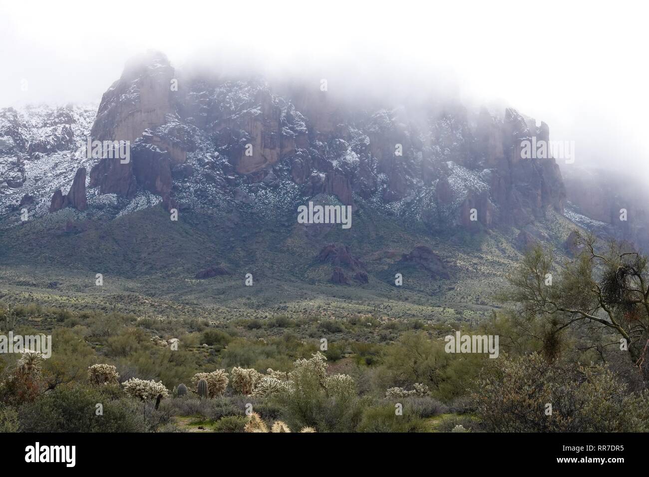 A winter storm hit the Phoenix desert covering the Superstition ...