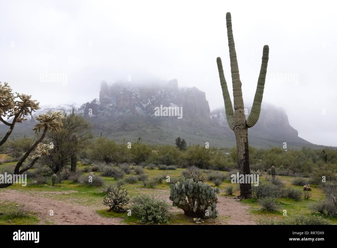 A winter storm hit the Phoenix desert covering the Superstition ...