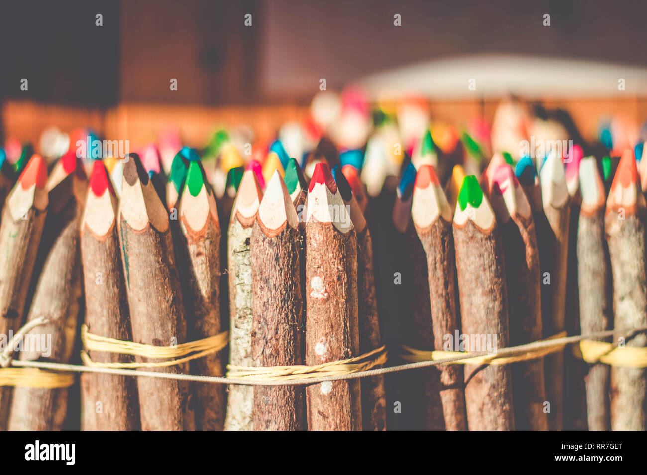 Close up handmade wooden color pencils Stock Photo - Alamy