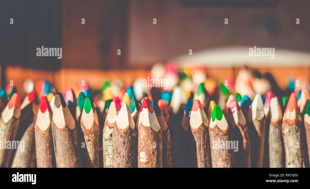 Close up handmade wooden color pencils Stock Photo - Alamy
