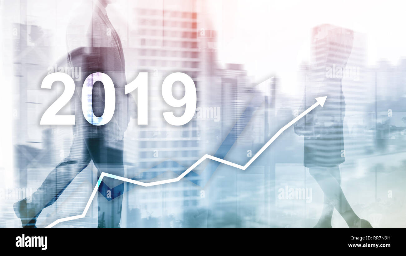 New year 2019 Financial growth graph on blurry business background ...