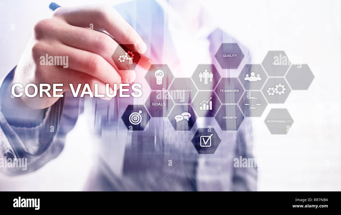 Core values concept on virtual screen. Business and finance solutions ...