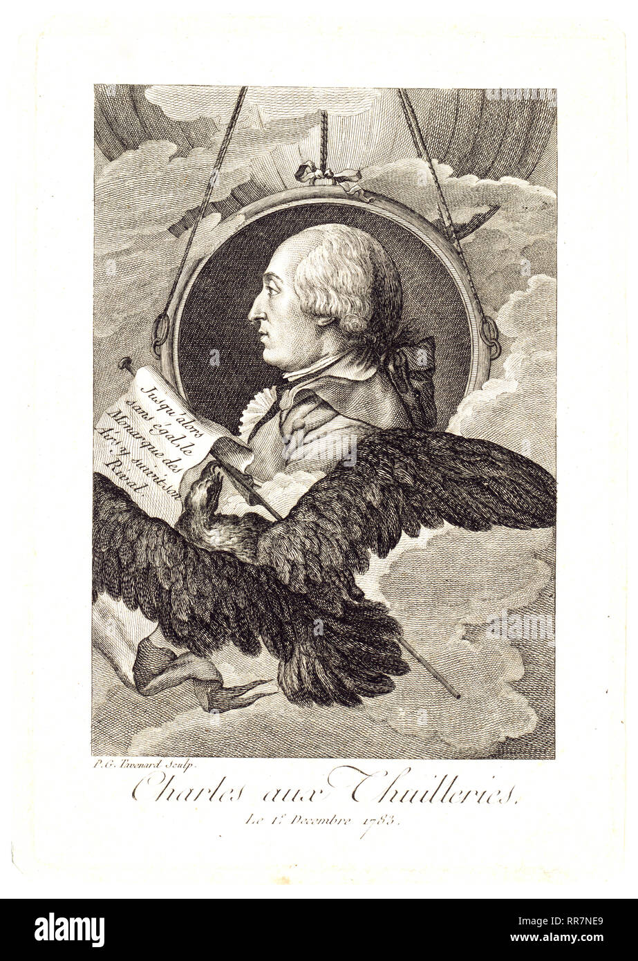 Head-and-shoulders profile portrait of French balloonist J.A.C. Charles ...