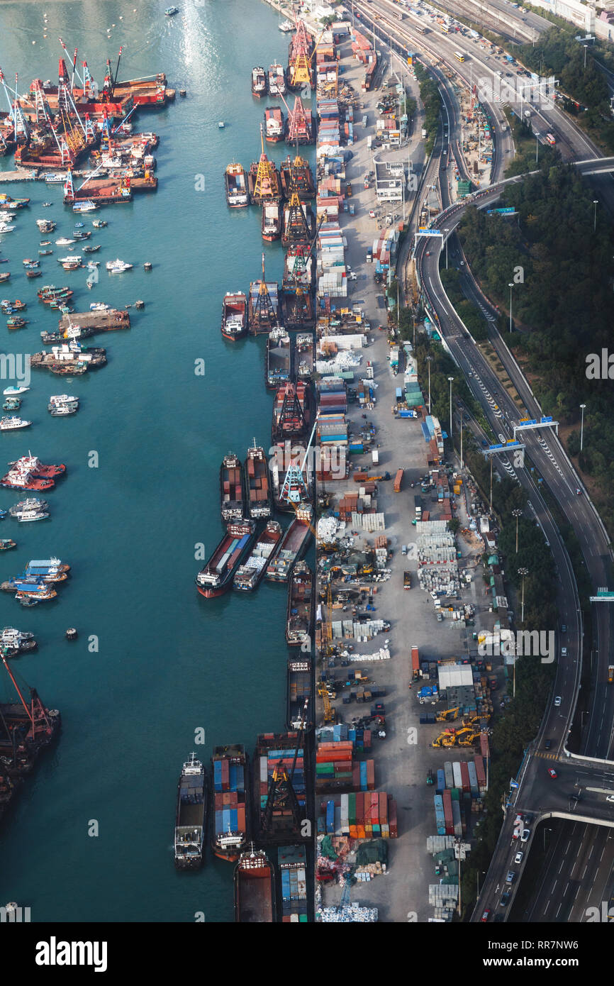 Hong Kong cargo port seen from above Stock Photo - Alamy