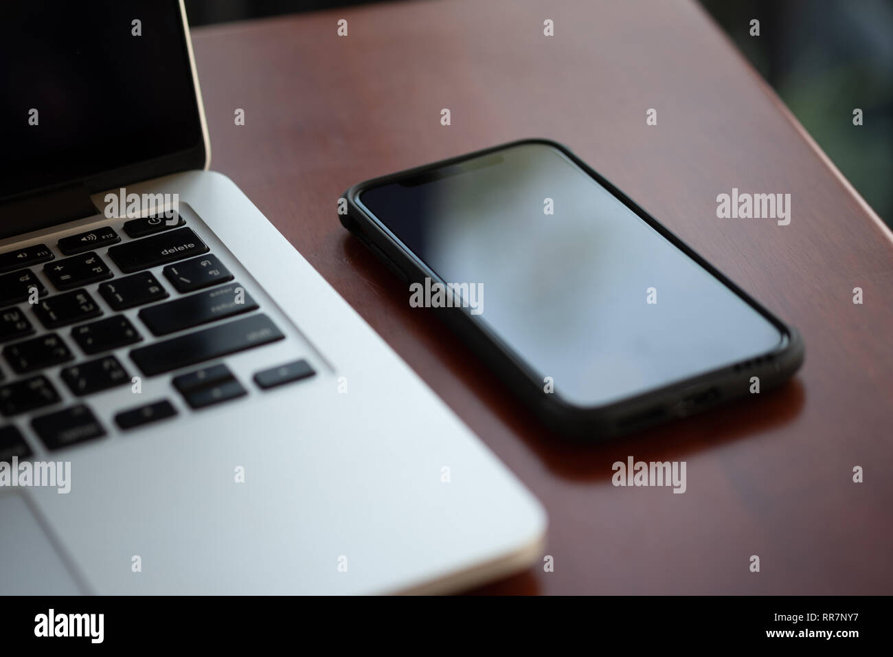 mock up Using laptop with blank screen computer modern Stock Photo - Alamy