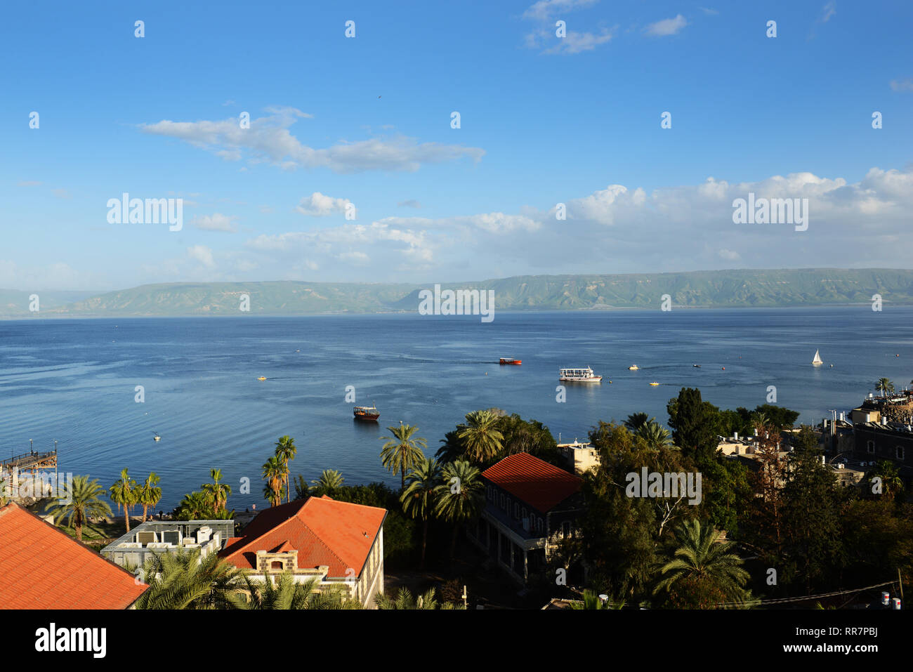 The Sea of Galilee as seen from the lakeside town of Tiberias Stock ...
