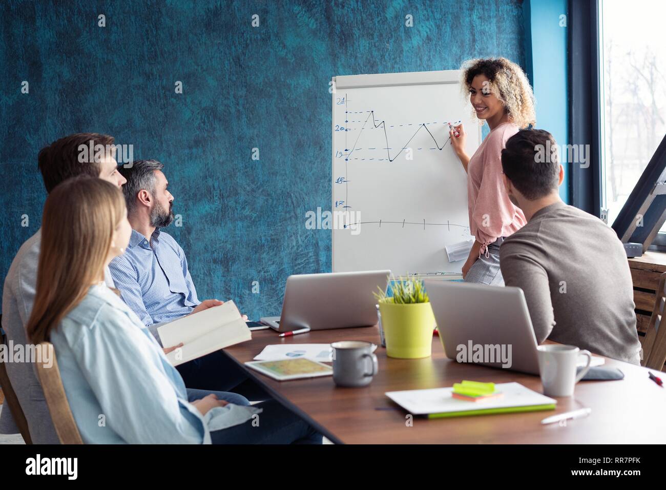 Businesswoman presenting to colleagues at a meeting Stock Photo - Alamy