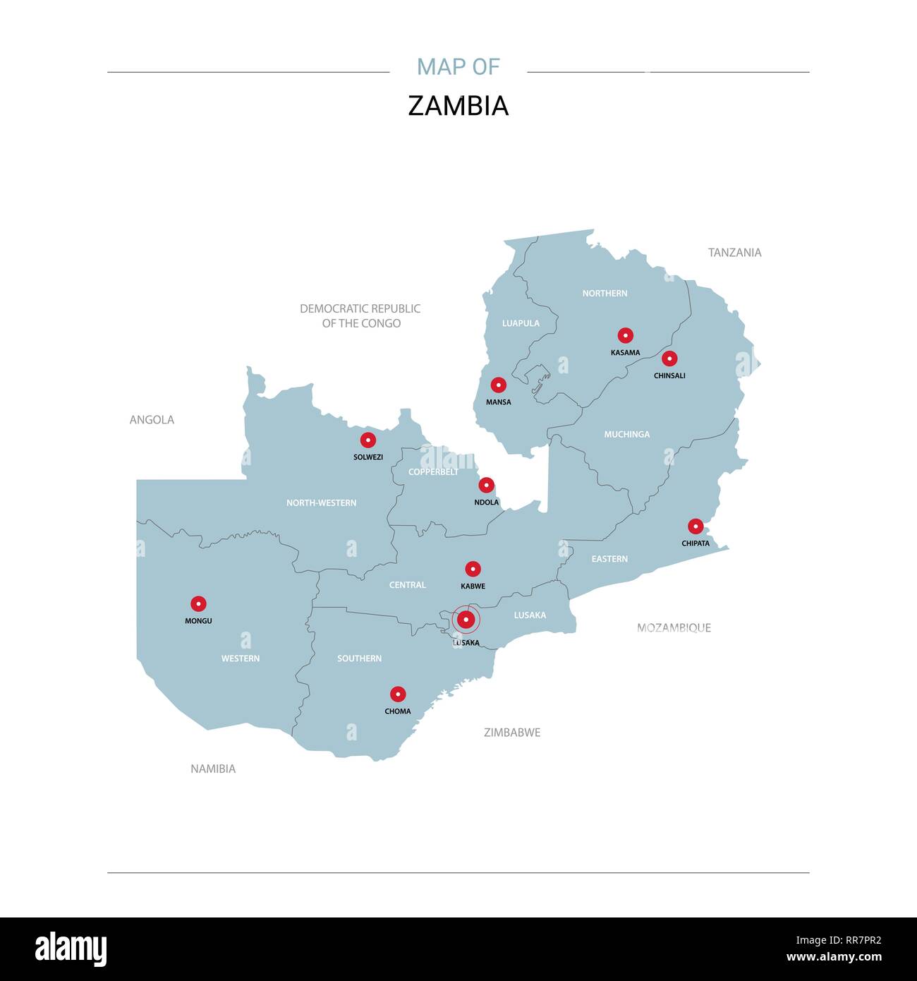 Map Of Zambia With Cities Map Showing Location Of Luangwa Valley And