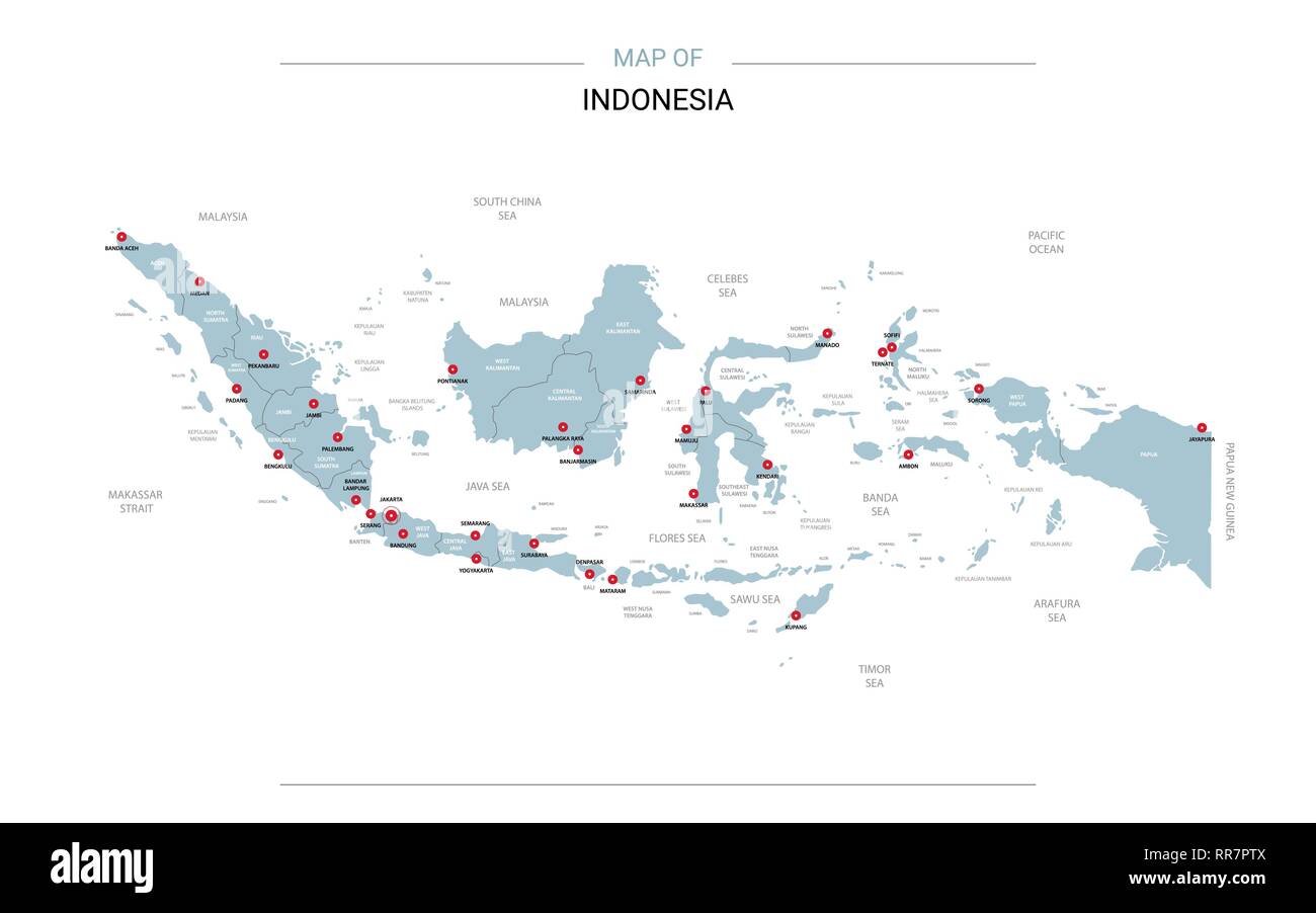 Indonesia Vector Map Editable Template With Regions Cities Red Pins