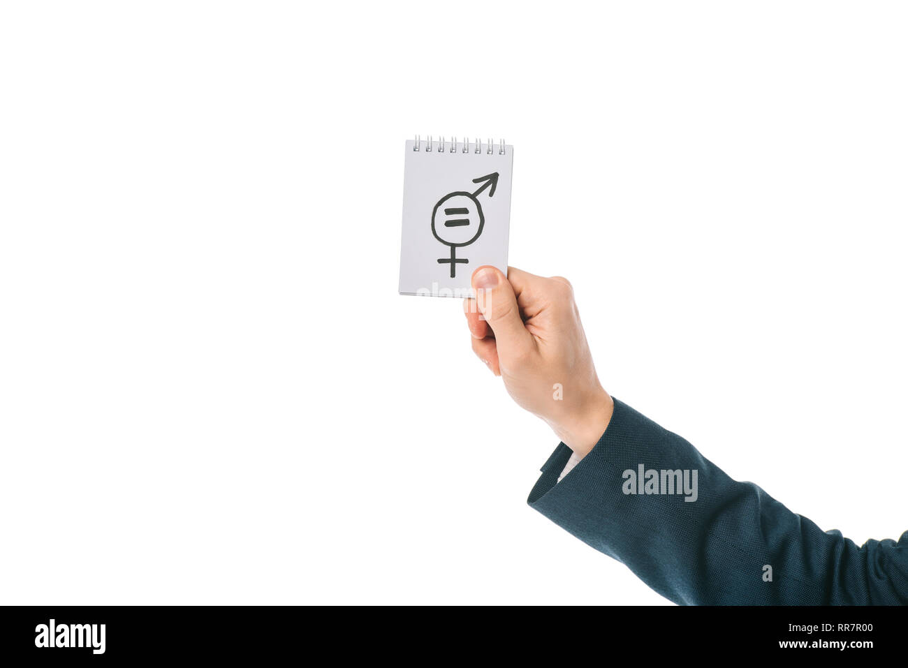 cropped view of man holding gender equality sign in hand, isolated on ...
