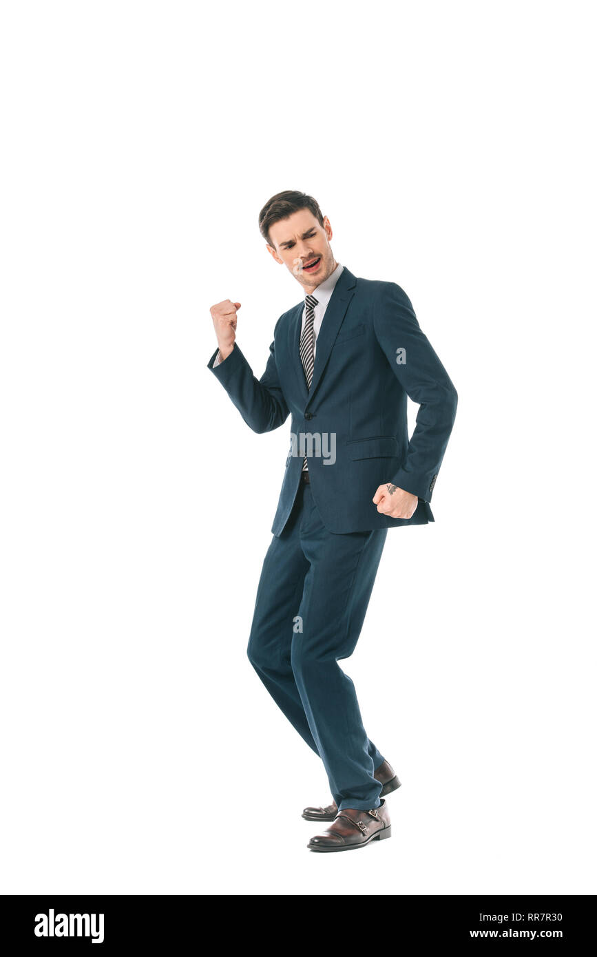 successful executive businessman dancing and celebrating triumph ...