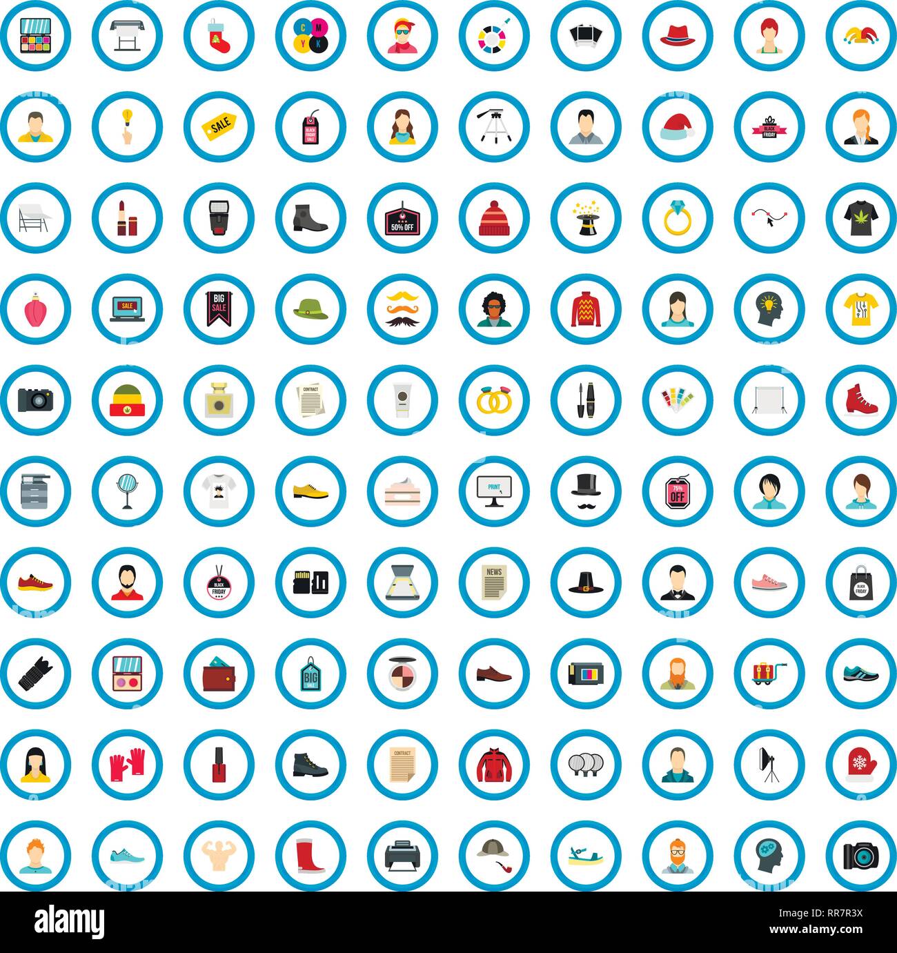 100 clothing magazine icons set, flat style Stock Vector Image & Art ...