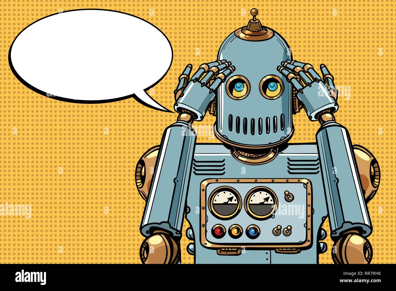 the robot thinks, thinker. Pop art retro vector illustration vintage ...