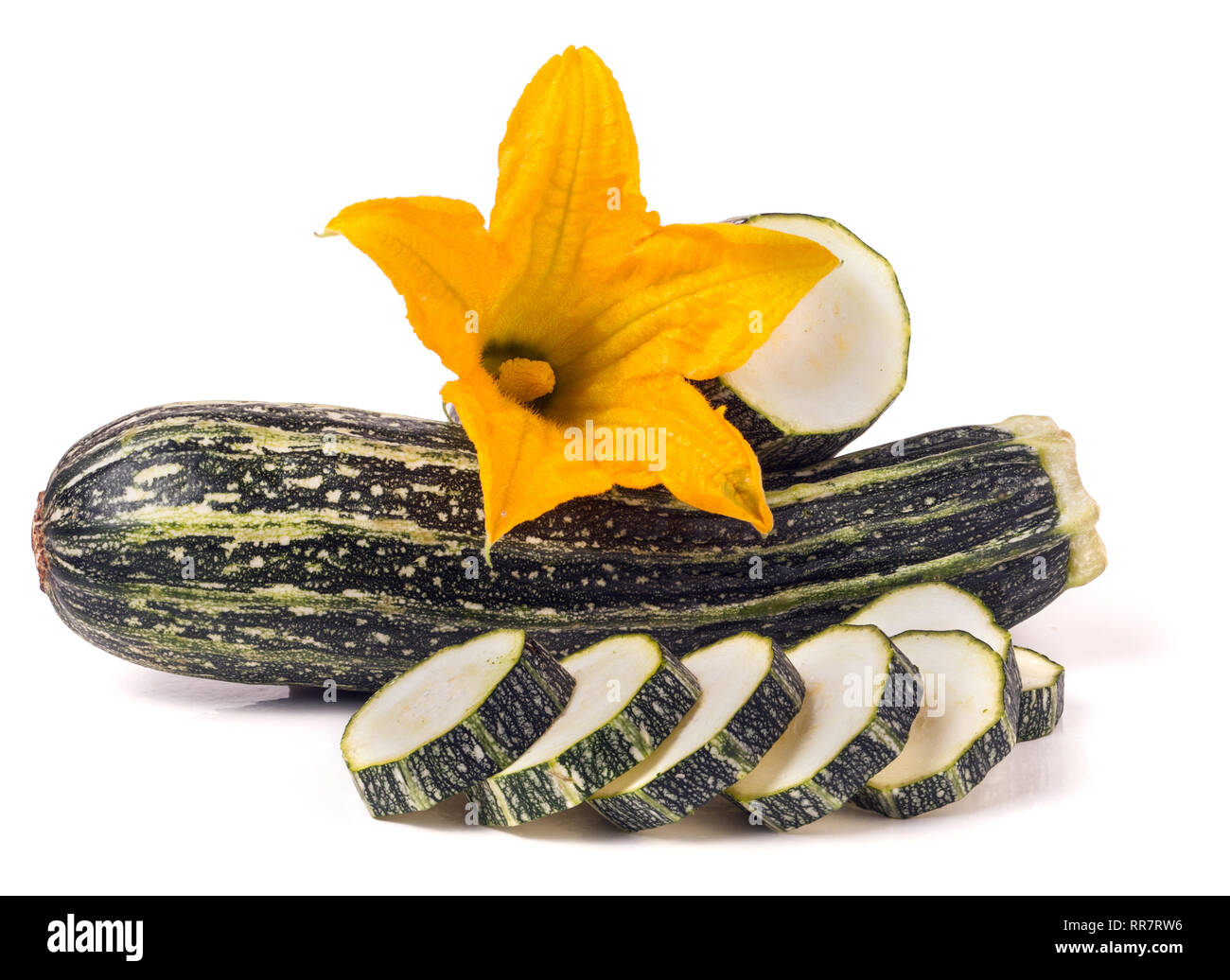 One zucchini with flower isolated on white background Stock Photo - Alamy