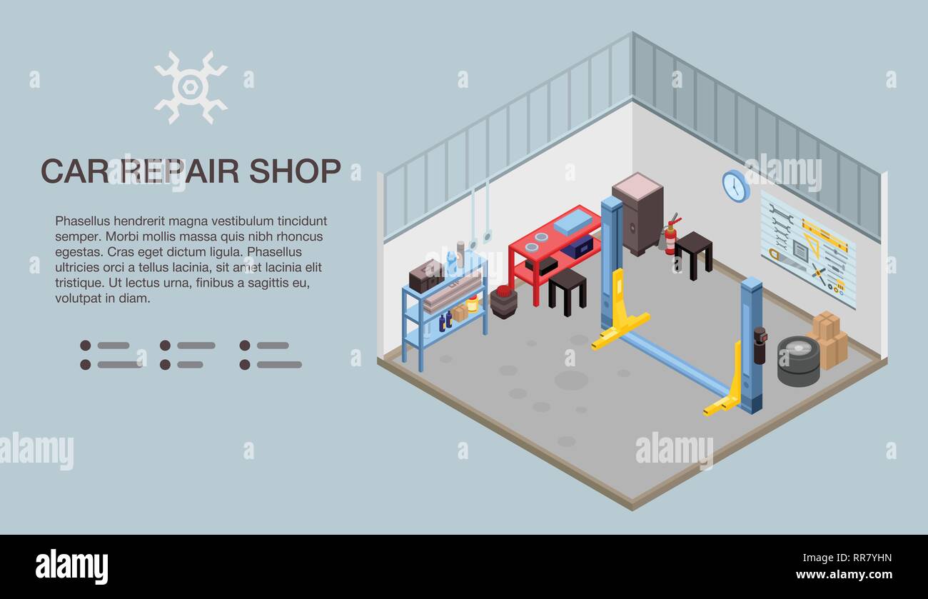 Car repair shop banner, isometric style Stock Vector Image & Art - Alamy
